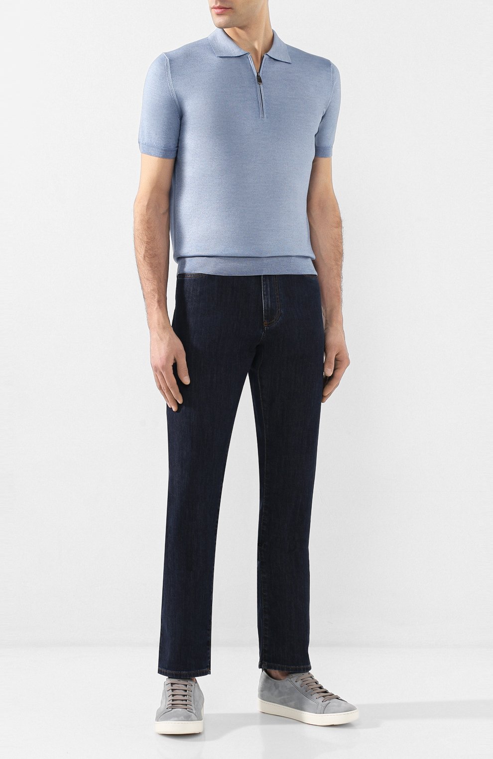 Мужское голубое поло из смеси шерсти и шелка CANALI купить в интернет ...