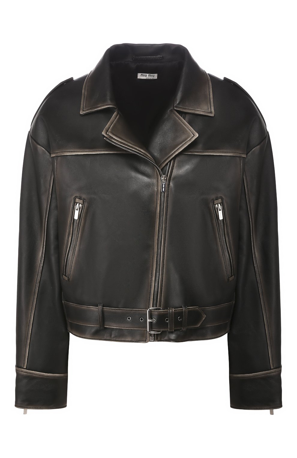 Женская черная кожаная куртка Miu Miu купить в интернет магазине ЦУМ арт Mpv712 1ru0 F0002