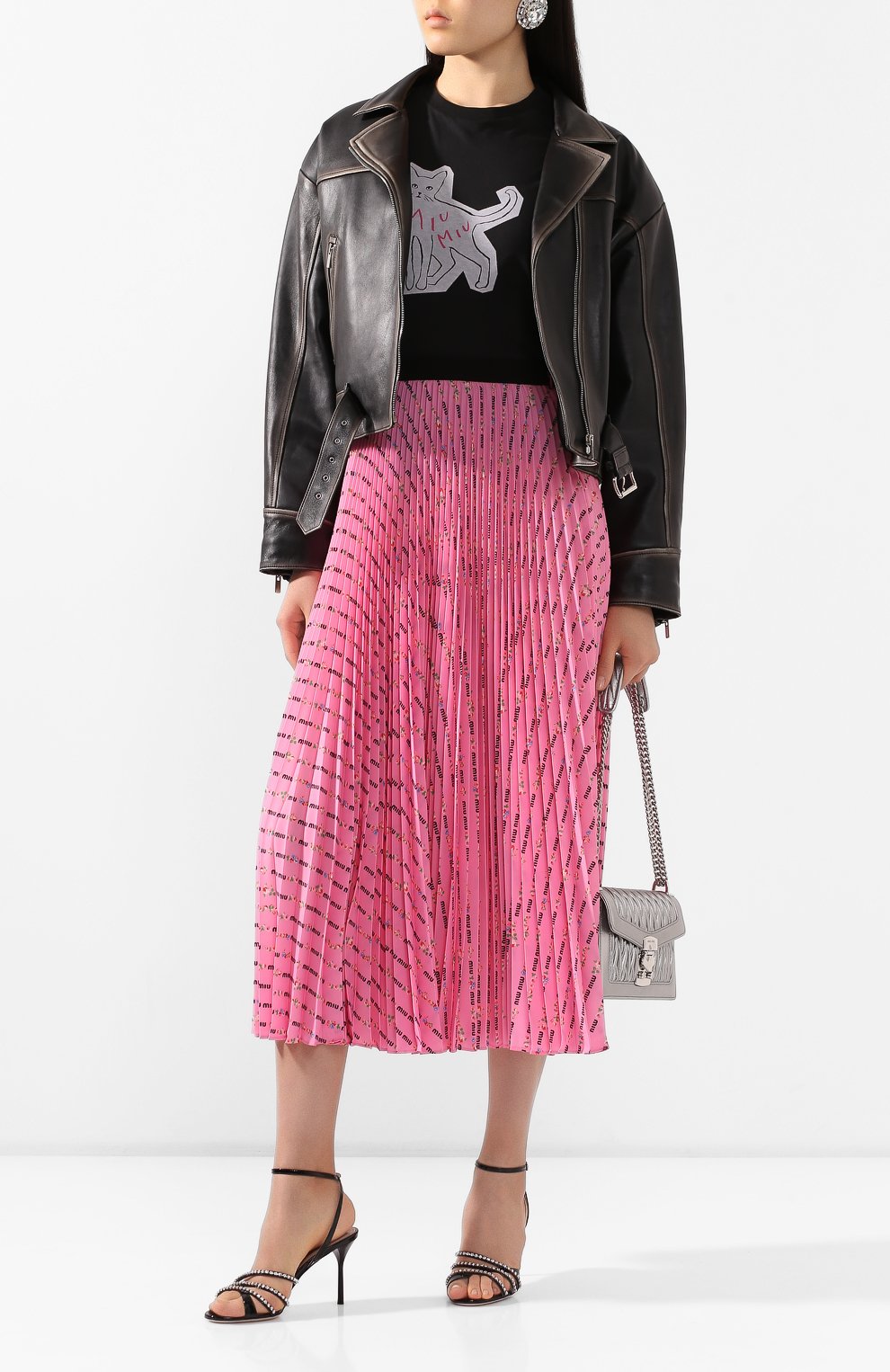 Женская черная кожаная куртка Miu Miu купить в интернет магазине ЦУМ