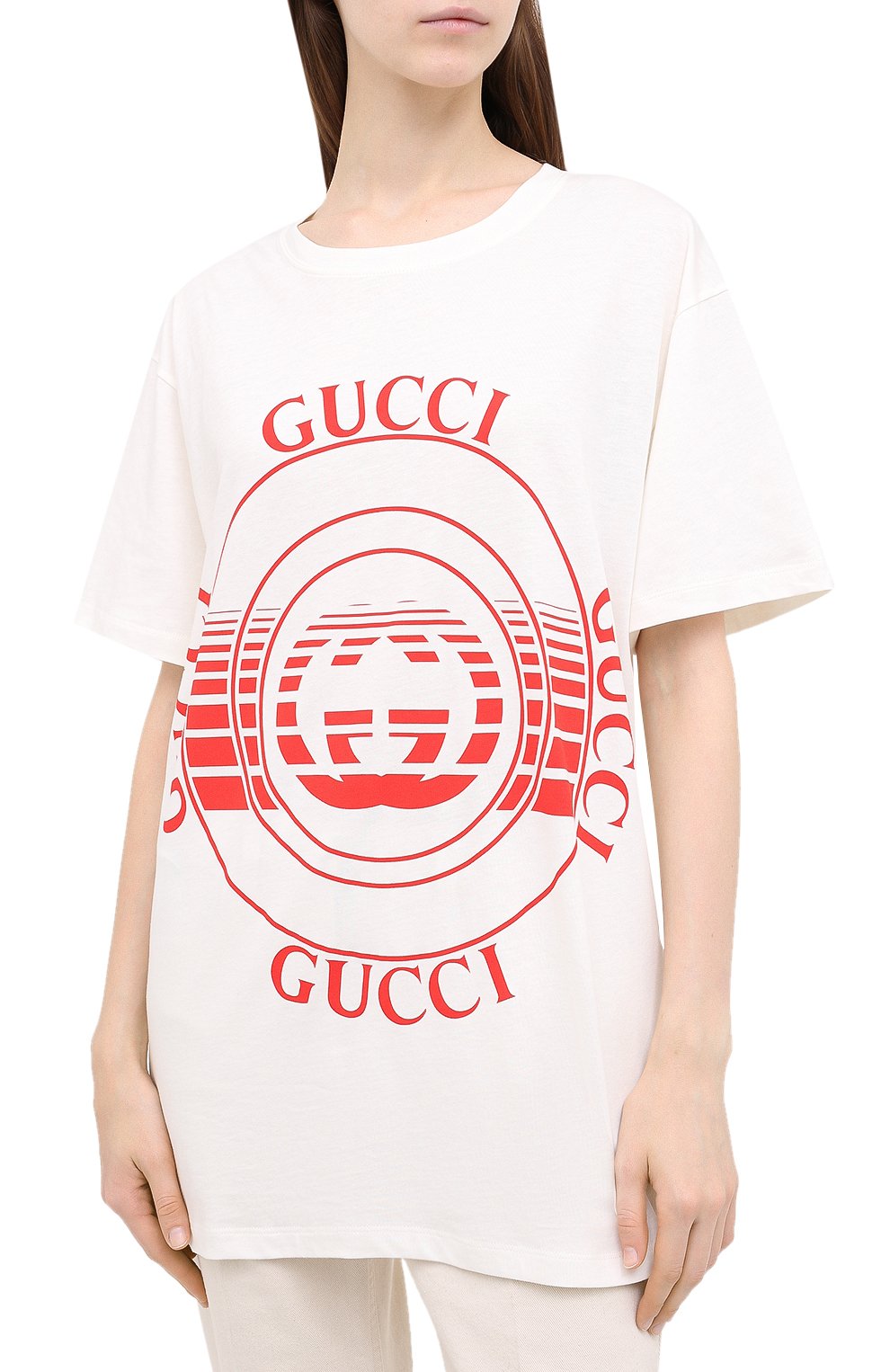 Женская белая хлопковая футболка GUCCI купить в интернет-магазине ЦУМ ...