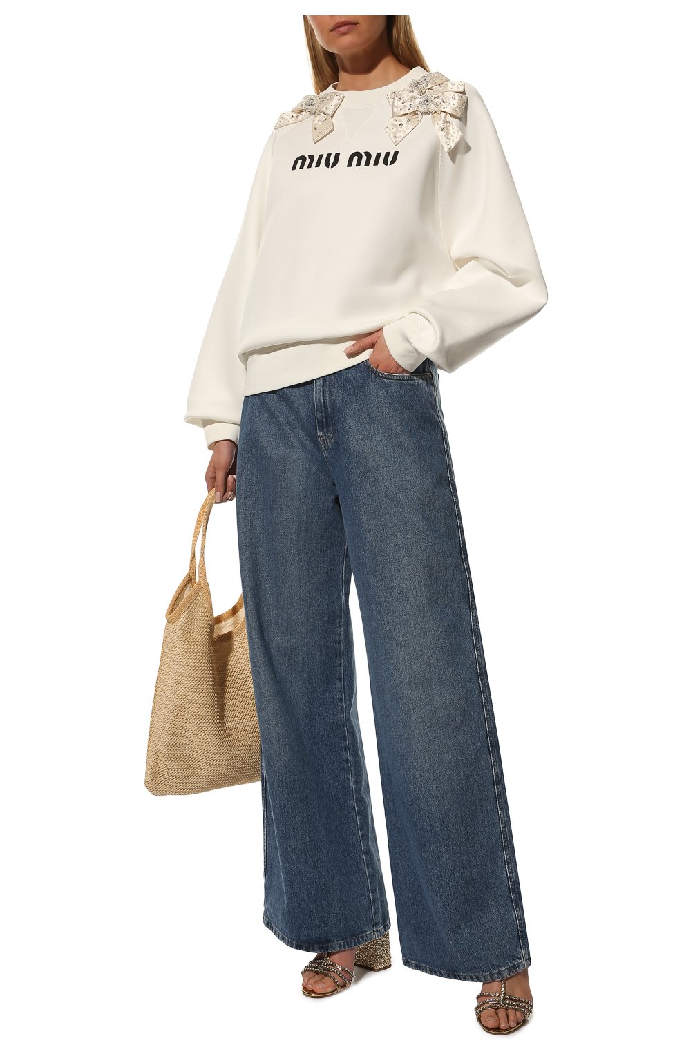 Женский молочный свитшот Miu Miu — купить в интернет магазине ЦУМ арт Mjl741 1wap F0009
