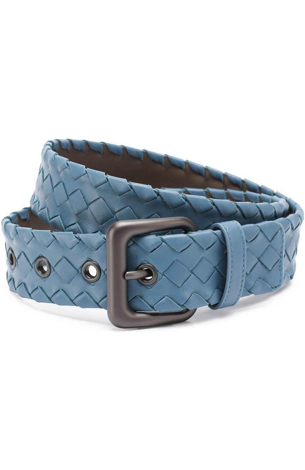 Мужской голубой кожаный ремень с плетением intrecciato BOTTEGA VENETA ...