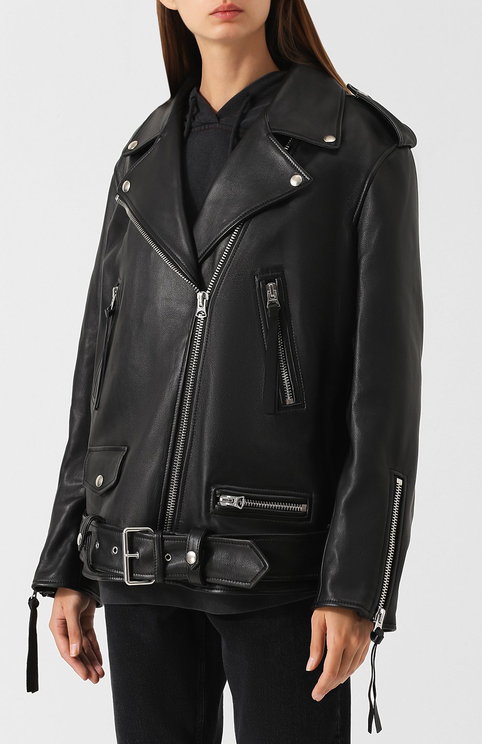 Женская черная кожаная куртка с поясом ACNE STUDIOS купить в интернет ...